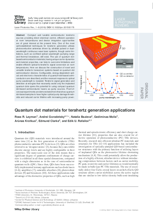 (PDF) Quantum dot materials for terahertz generation applications