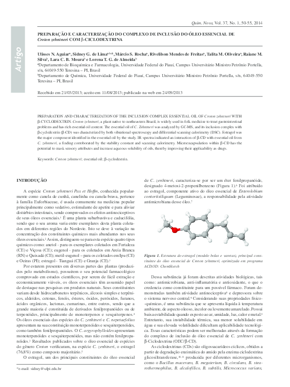 (PDF) Preparation and Characterization of Inclusion Complex of ...