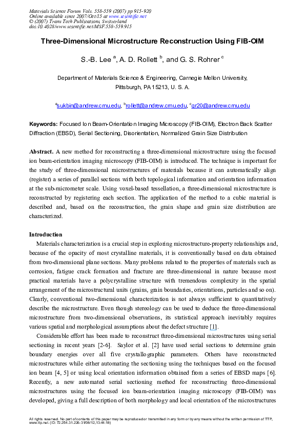 (PDF) Three-Dimensional Microstructure Reconstruction Using FIB-OIM
