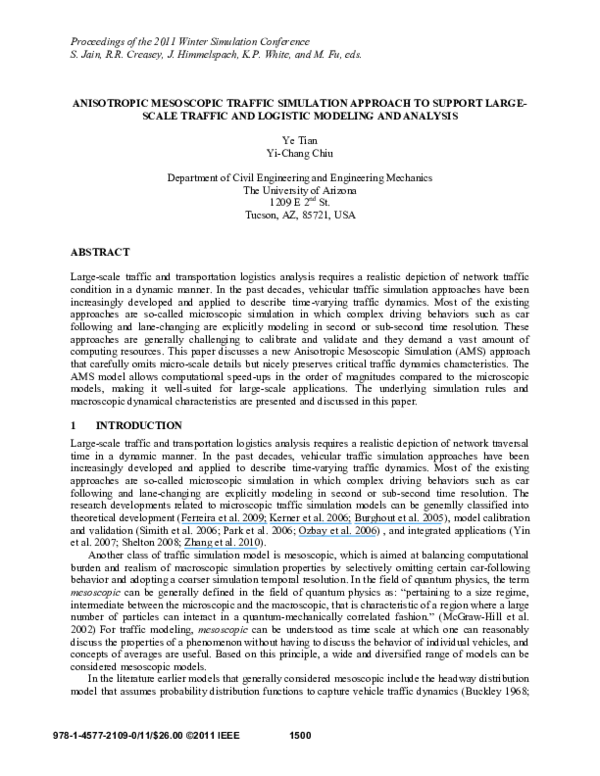 Pdf Anisotropic Mesoscopic Traffic Simulation Approach To Support Large Scale Traffic And