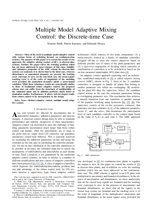 (PDF) Multiple Model Adaptive Mixing Control: The Discrete-Time Case