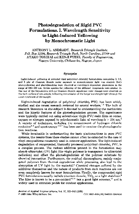 (PDF) Photodegradation of rigid PVC formulations. I. Wavelength ...