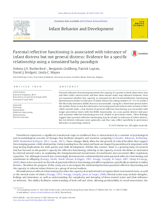 (PDF) Parental reflective functioning is associated with tolerance of ...