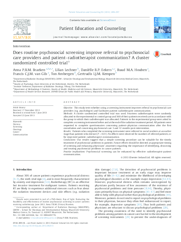 (PDF) Does routine psychosocial screening improve referral to ...