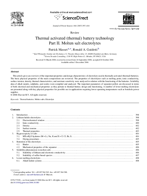 (PDF) Thermal activated (“thermal”) battery technology
