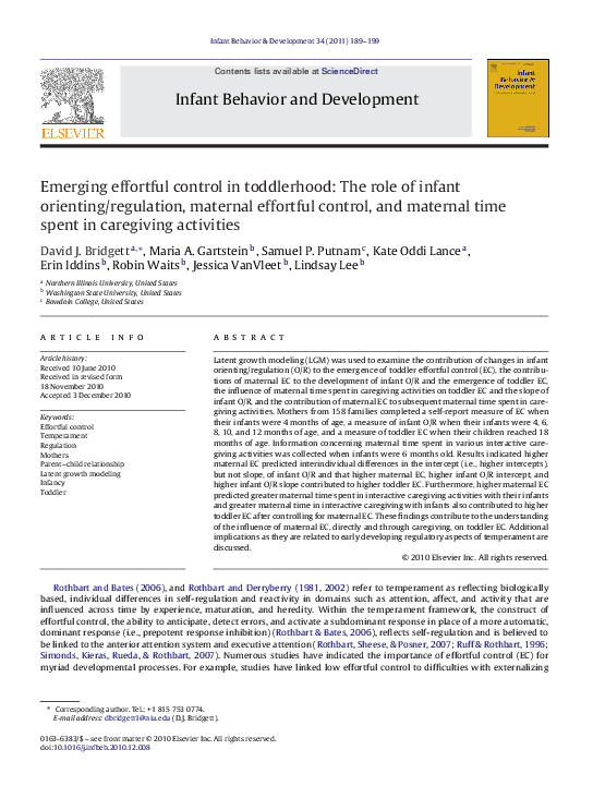 (PDF) Emerging effortful control in toddlerhood: The role of infant ...