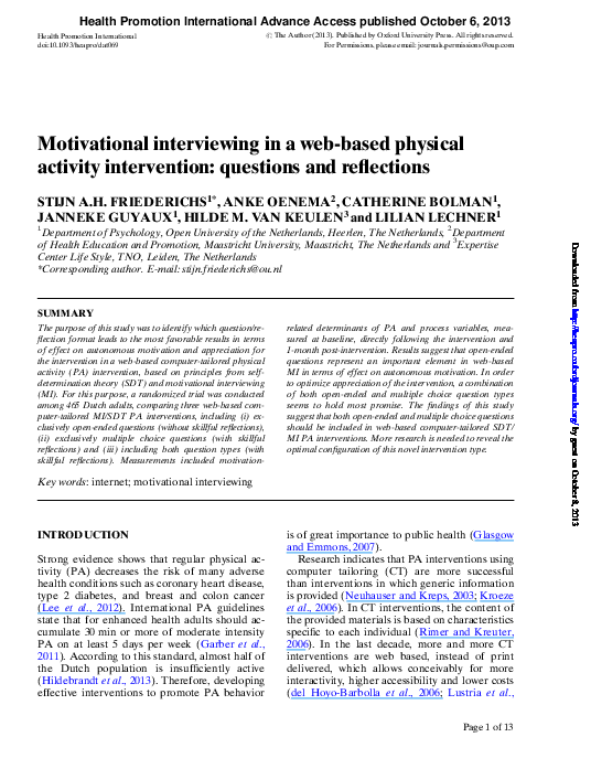 (PDF) Motivational interviewing in a web-based physical activity intervention: questions and ...