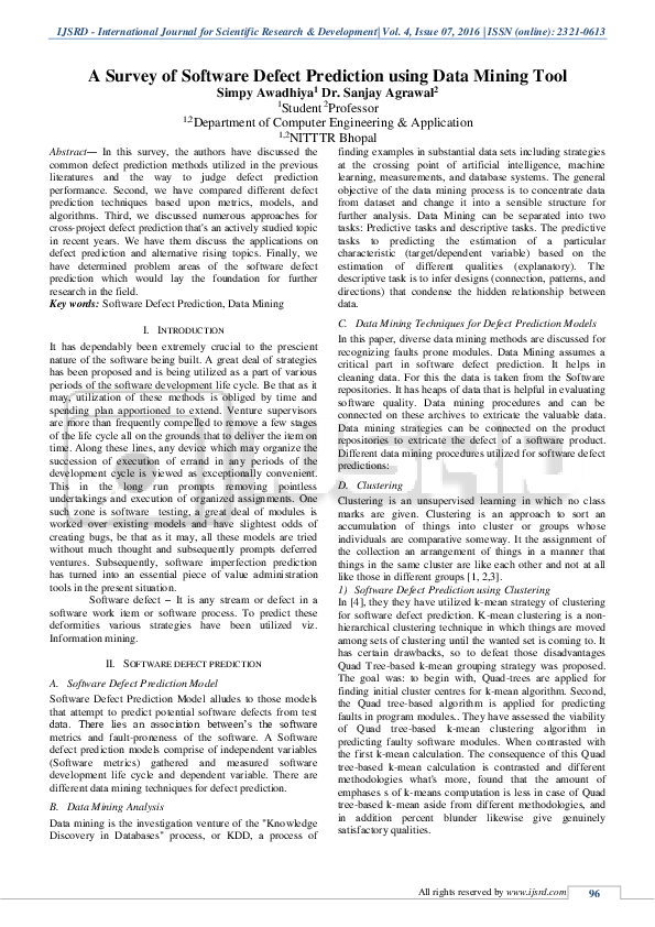 (PDF) A Survey of Software Defect Prediction using Data Mining Tool