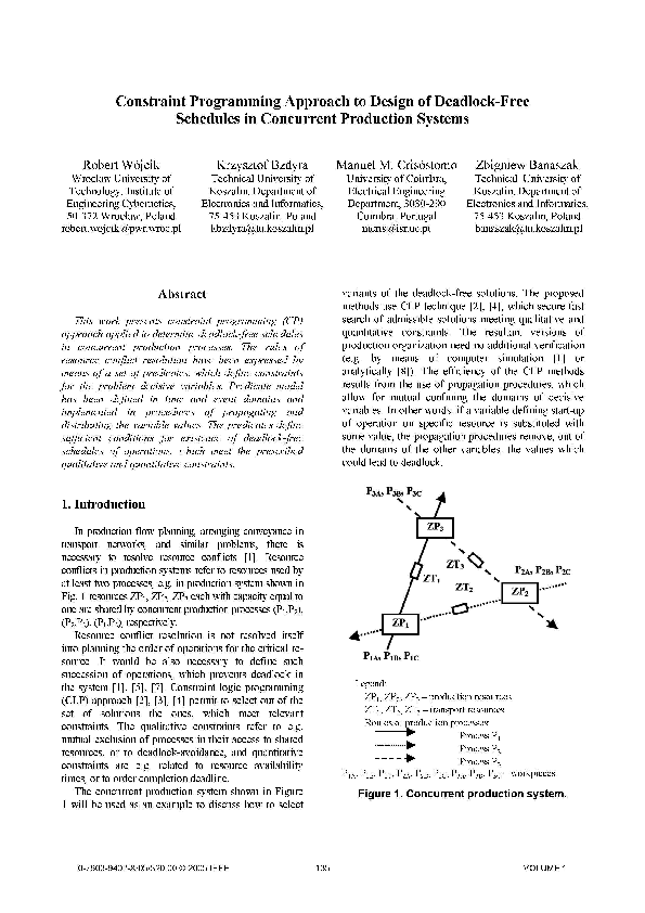 (PDF) Constraint programming approach to design of deadlock-free schedules in concurrent ...