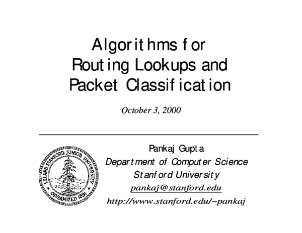 Pdf Algorithms For Routing Lookups And Packet Classification