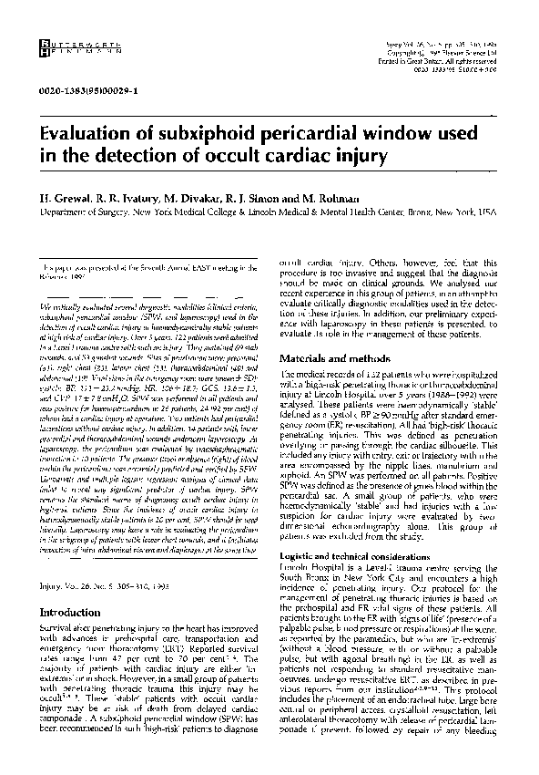 (PDF) Evaluation of subxiphoid pericardial window used in the detection ...