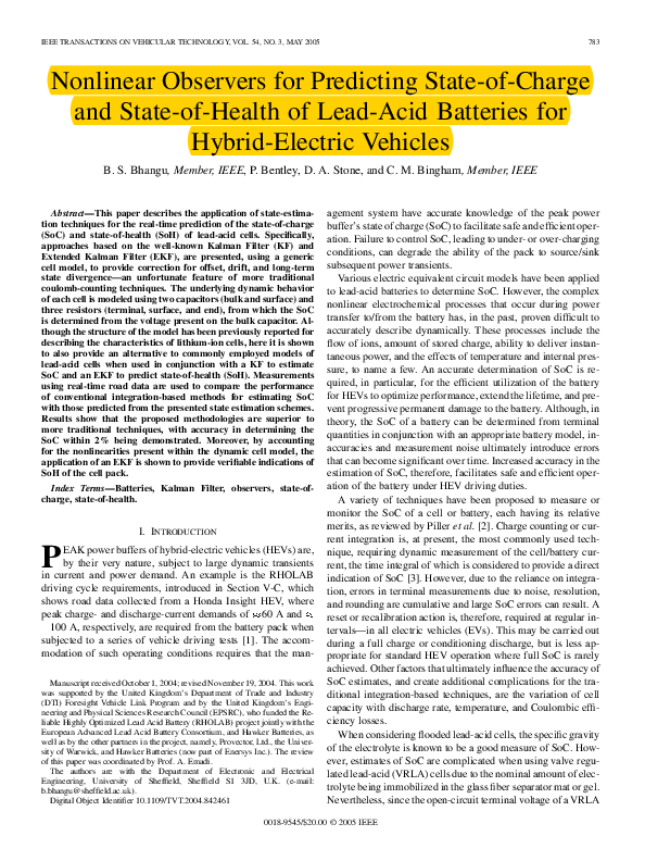 (PDF) Nonlinear Observers for Predicting State-of-Charge and State-of-Health of Lead-Acid ...