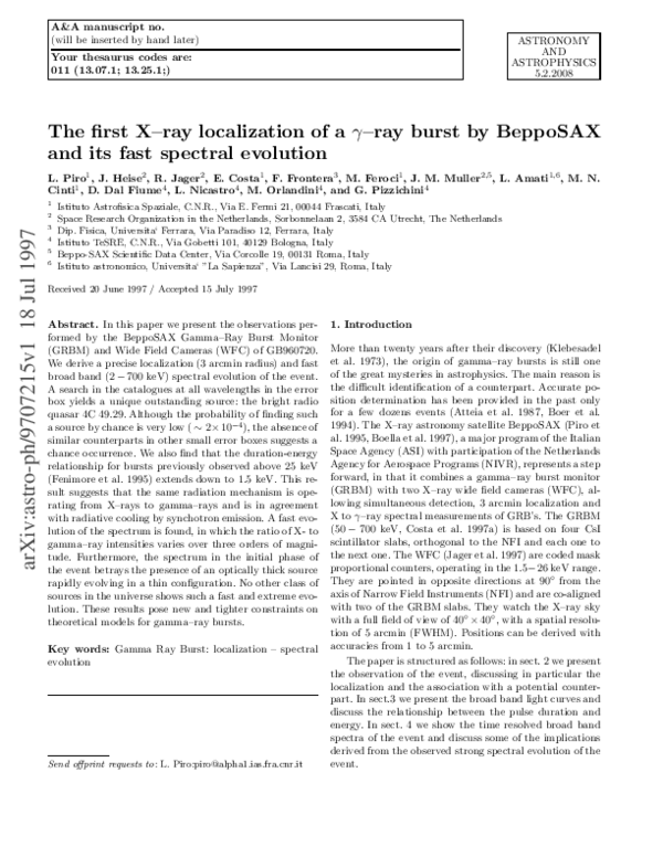 (PDF) The first X-ray localization of a gamma-ray burst by BeppoSAX and ...