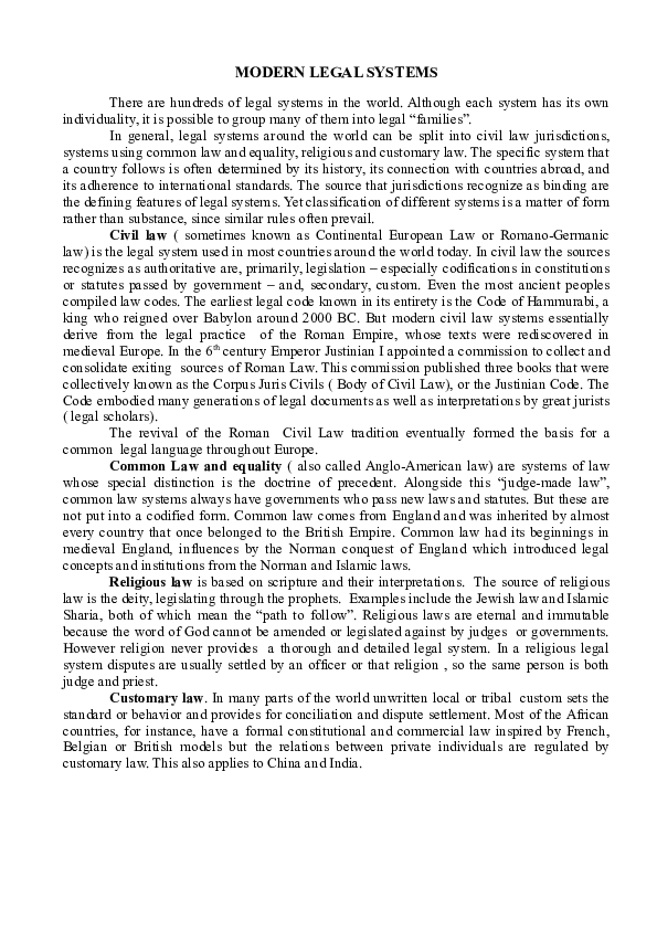 (DOC) MODERN LEGAL SYSTEMS