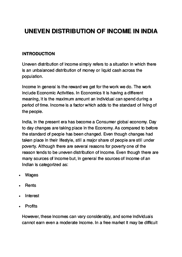 (DOC) UNEVEN DISTRIBUTION OF INCOME IN INDIA