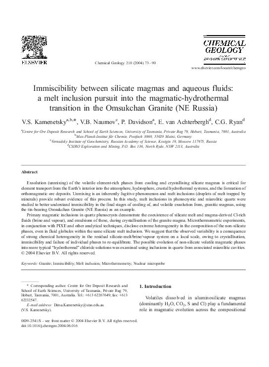 (PDF) Immiscibility between silicate magmas and aqueous fluids: a melt ...