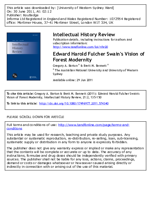 (PDF) Edward Harold Fulcher Swain's Vision of Forest Modernity