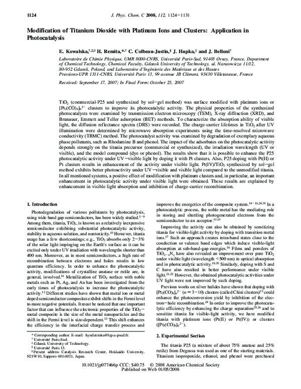 (PDF) Modification of Titanium Dioxide with Platinum Ions and Clusters ...