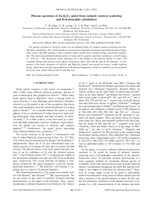 (PDF) Phonon spectrum of ZnAl2O4 spinel from inelastic neutron ...