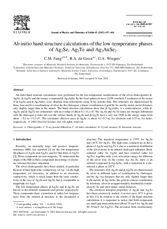 (PDF) Ab initio band structure calculations of the low-temperature ...
