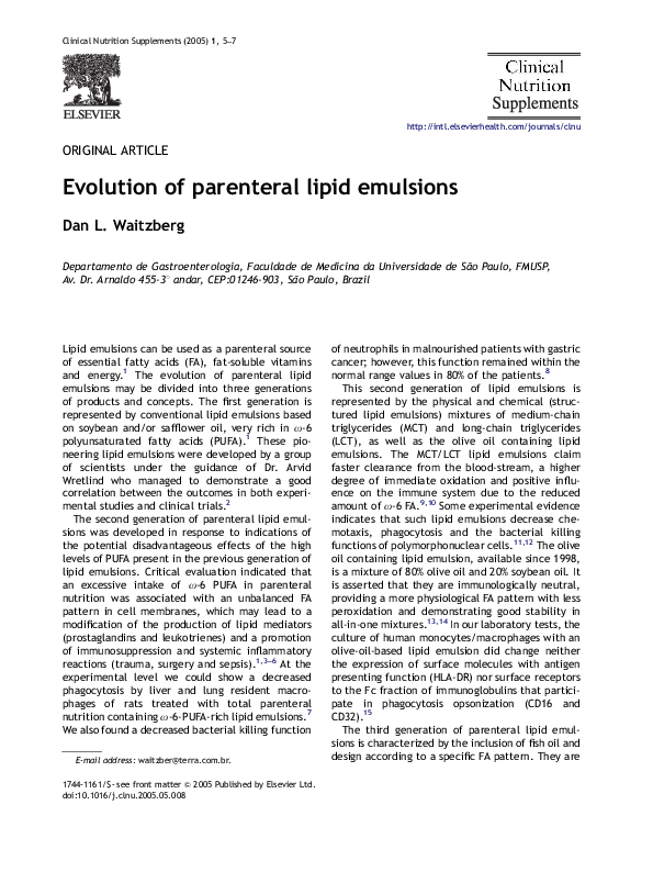 (PDF) Evolution of parenteral lipid emulsions