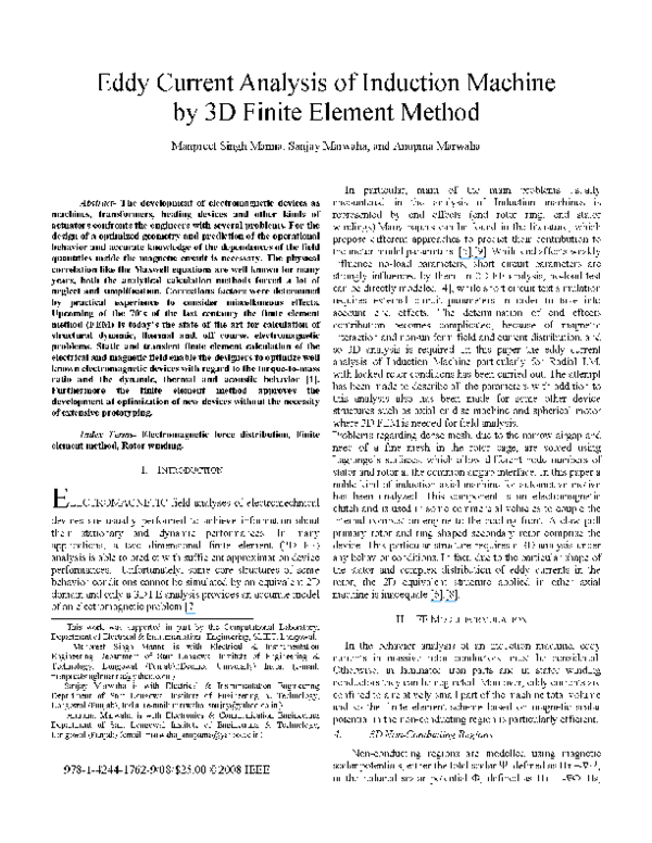 Pdf Eddy Current Analysis Of Induction Machine By 3d Finite Element Method Dr Manpreet