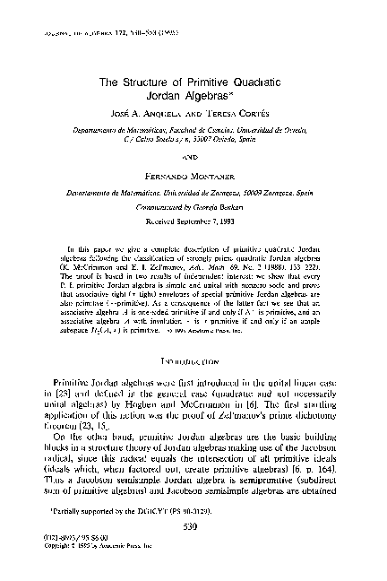 (PDF) The structure of primitive quadratic Jordan algebras