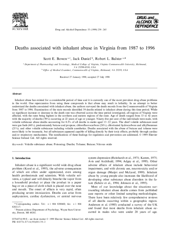 (PDF) Deaths associated with inhalant abuse in Virginia from 1987 to 1996