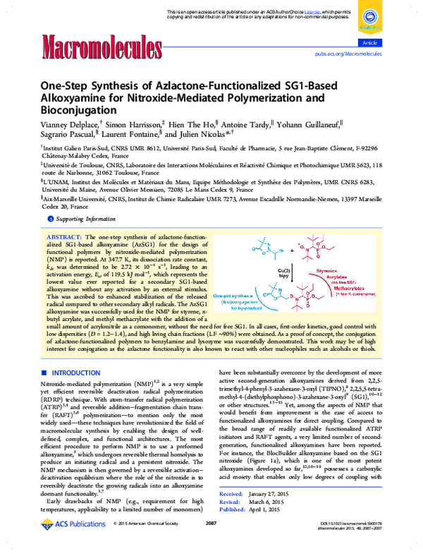 One-Step Synthesis of Azlactone-Functionalized SG1-Based Alkoxyamine ...