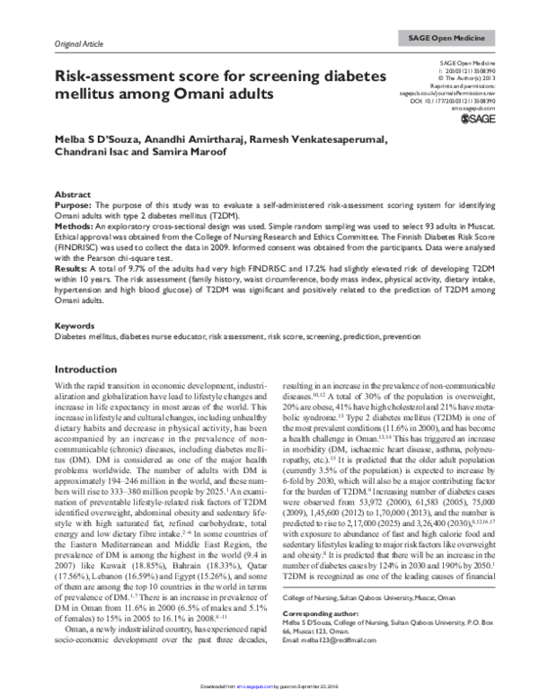(PDF) Risk assessment scoring system for screening Omani adults for ...