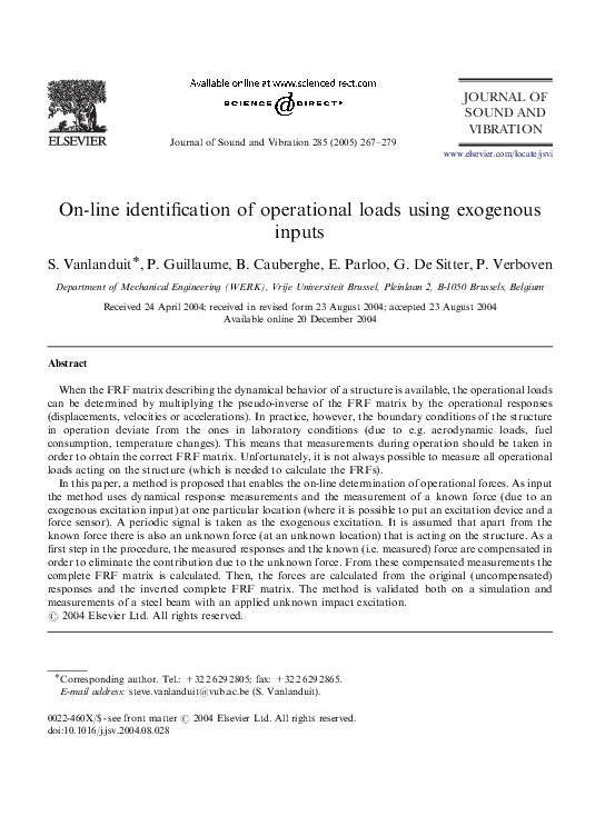 (PDF) On-line identification of operational loads using exogenous inputs