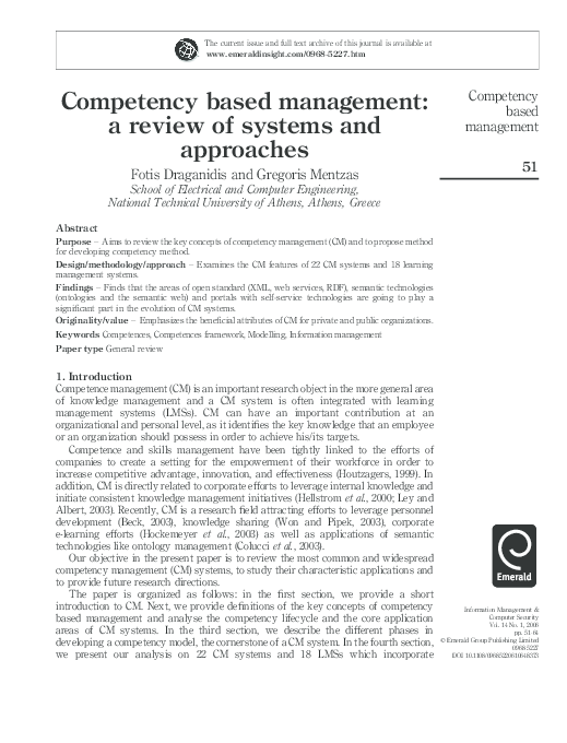 (PDF) Competency based management: a review of systems and approaches