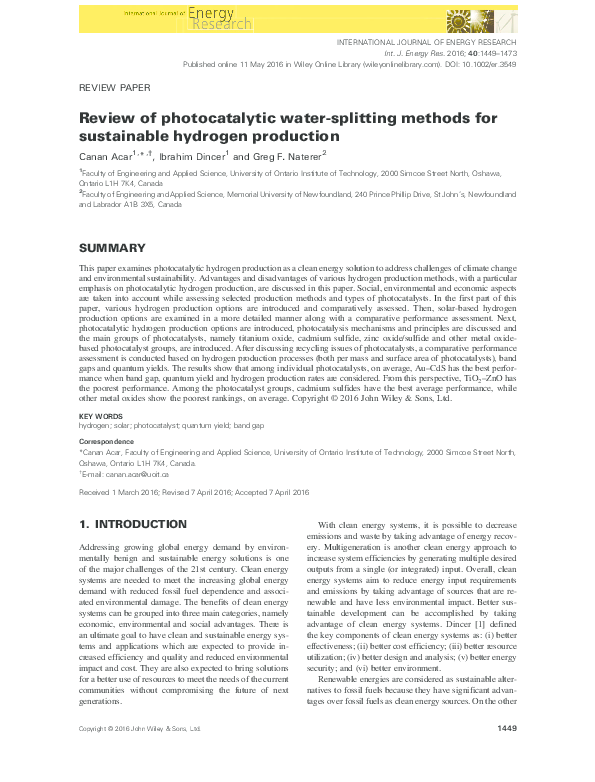 (PDF) Review of photocatalytic water-splitting methods for sustainable ...