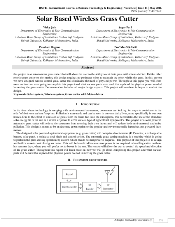 (PDF) Solar Based Wireless Grass Cutter
