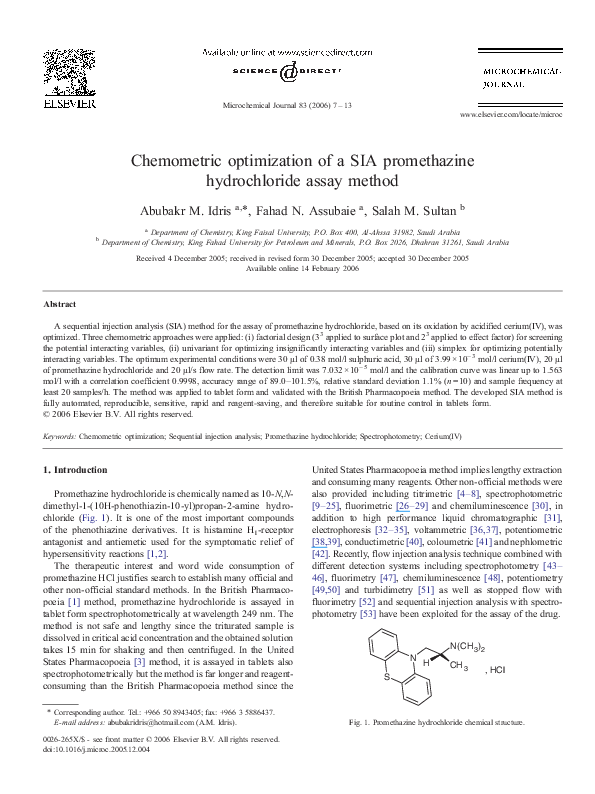 (PDF) Chemometric optimization of a SIA promethazine hydrochloride assay method