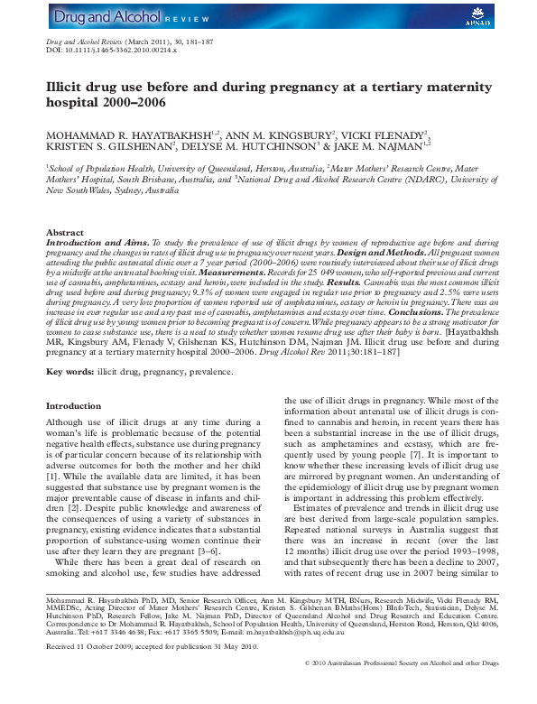 (PDF) Illicit drug use before and during pregnancy at a tertiary ...