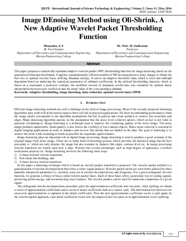 Pdf Image Denoising Method Using Oli Shrink A New Adaptive Wavelet Packet Thresholding