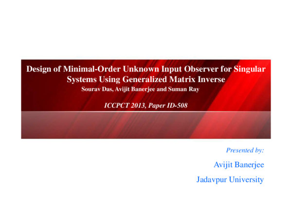 (PDF) PPT of Design of Minimal-Order Unknown Input Observer for ...