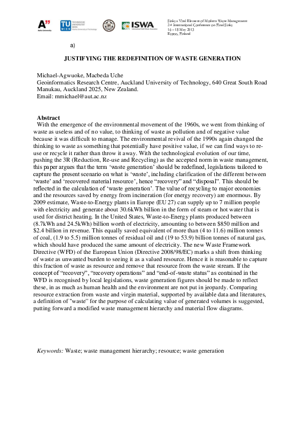 (PDF) Justifying the Redefinition of Waste Generation