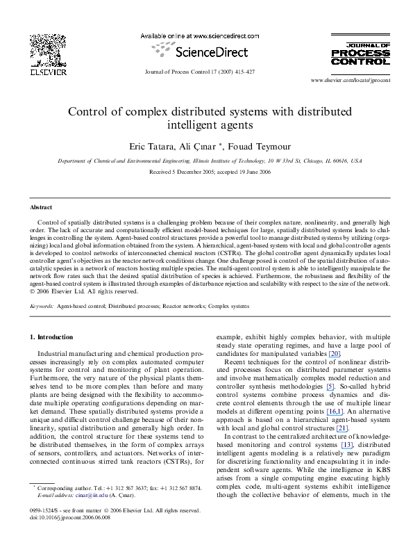 Pdf Control Of Complex Distributed Systems With Distributed