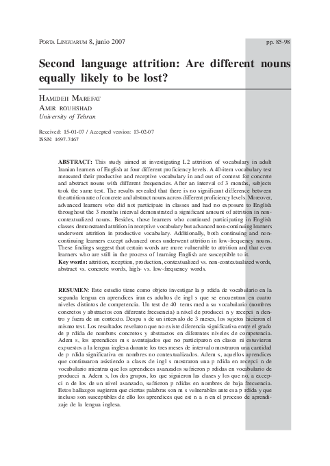 (PDF) Second language attrition: Are different nouns equally likely to ...