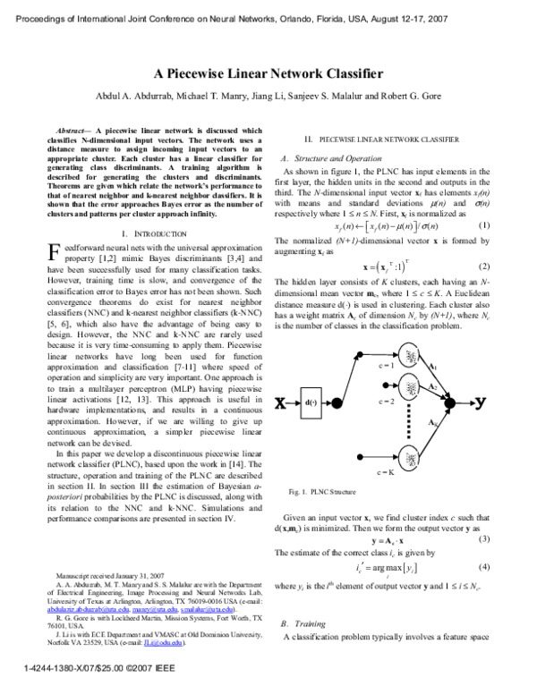 (PDF) A Piecewise Linear Network Classifier