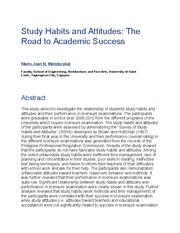 (DOC) Study Habits and Attitudes: The Road to Academic Success