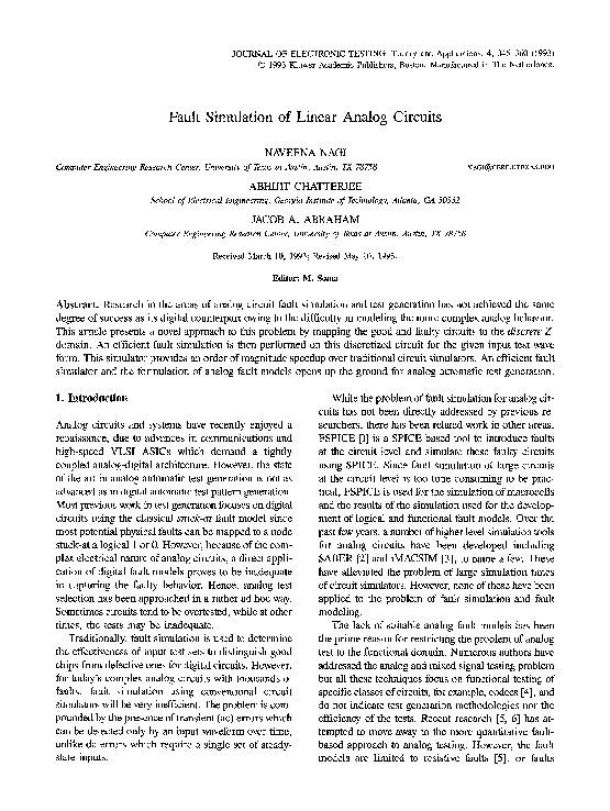 Pdf Fault Simulation Of Linear Analog Circuits 6867