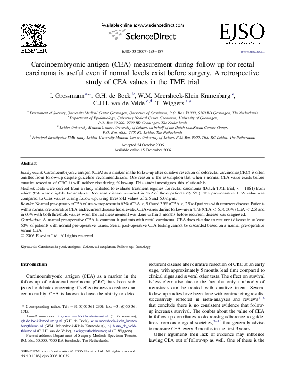 (PDF) Carcinoembryonic antigen (CEA) measurement during follow-up for ...