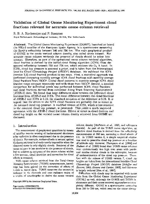 Pdf Validation Of Global Ozone Monitoring Experiment Cloud Fractions Relevant For Accurate