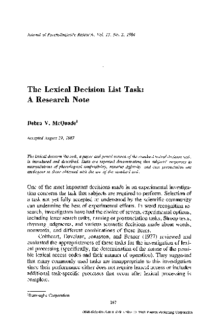 (PDF) The lexical decision list task: A research note
