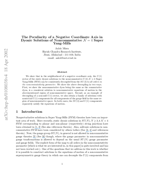 (PDF) The peculiarity of a negative coordinate axis in dyonic solutions of noncommutative N=4 ...