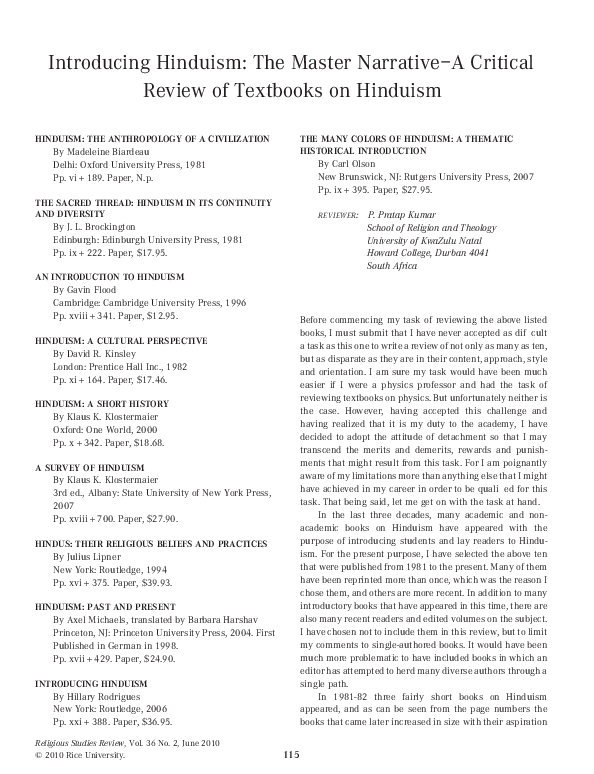 (PDF) Hinduism and the Master Narrative