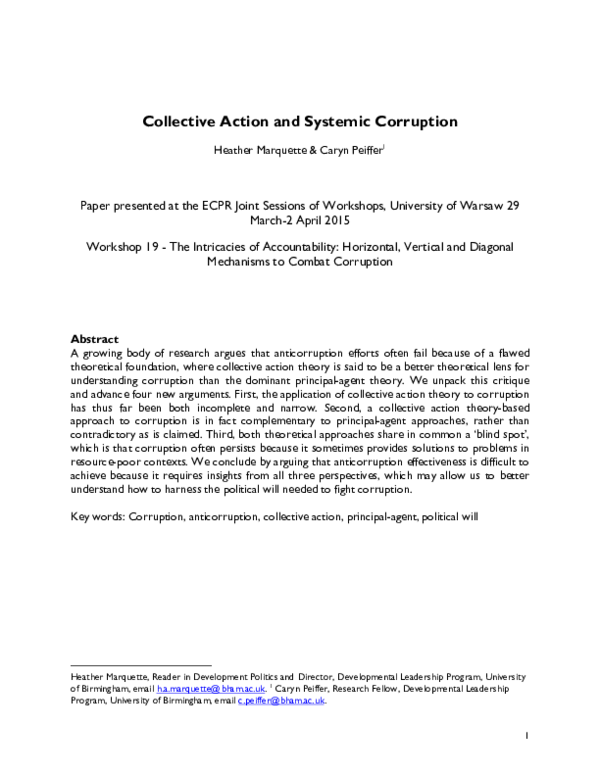 (PDF) Collective Action and Systemic Corruption